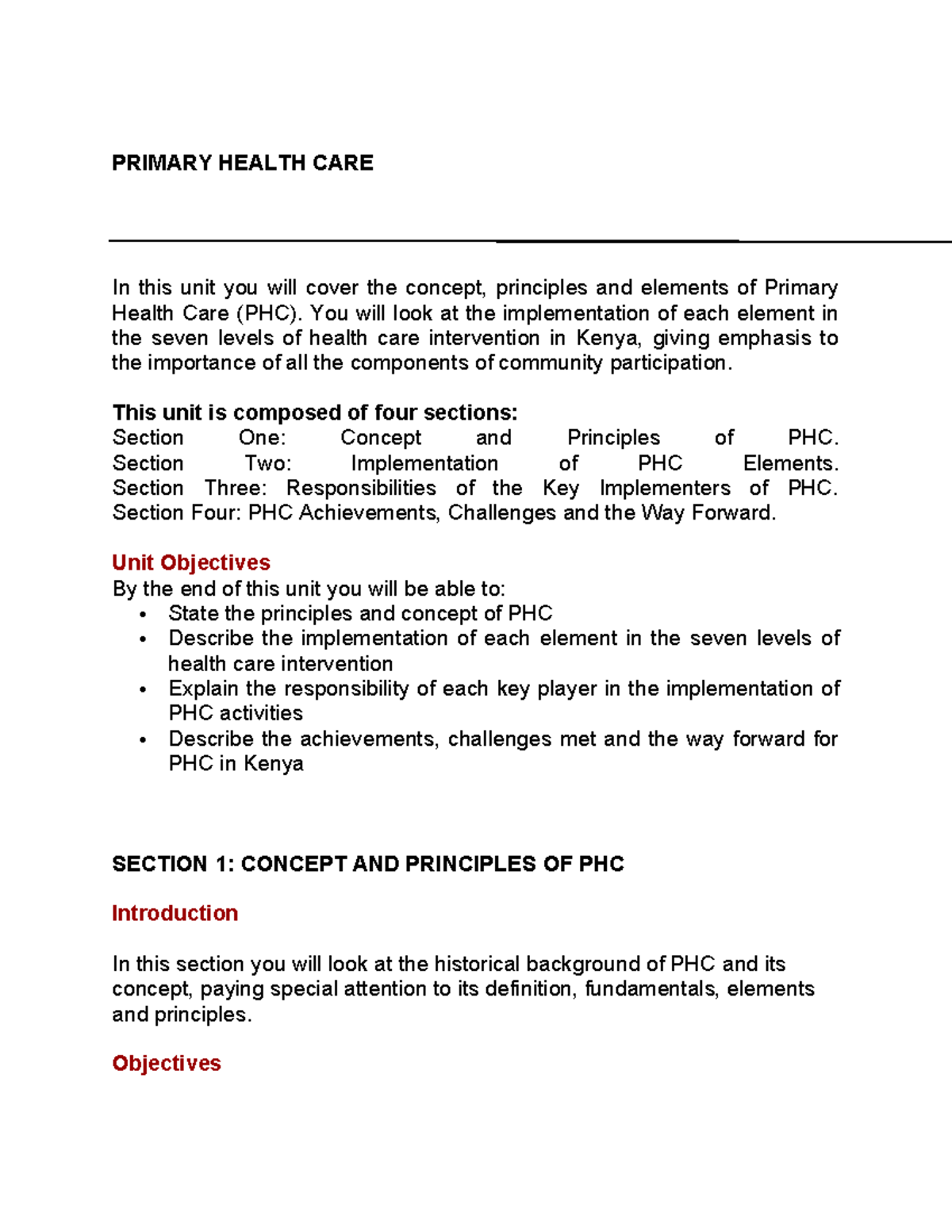 Primary Healthcare Notes - PRIMARY HEALTH CARE In this unit you will ...