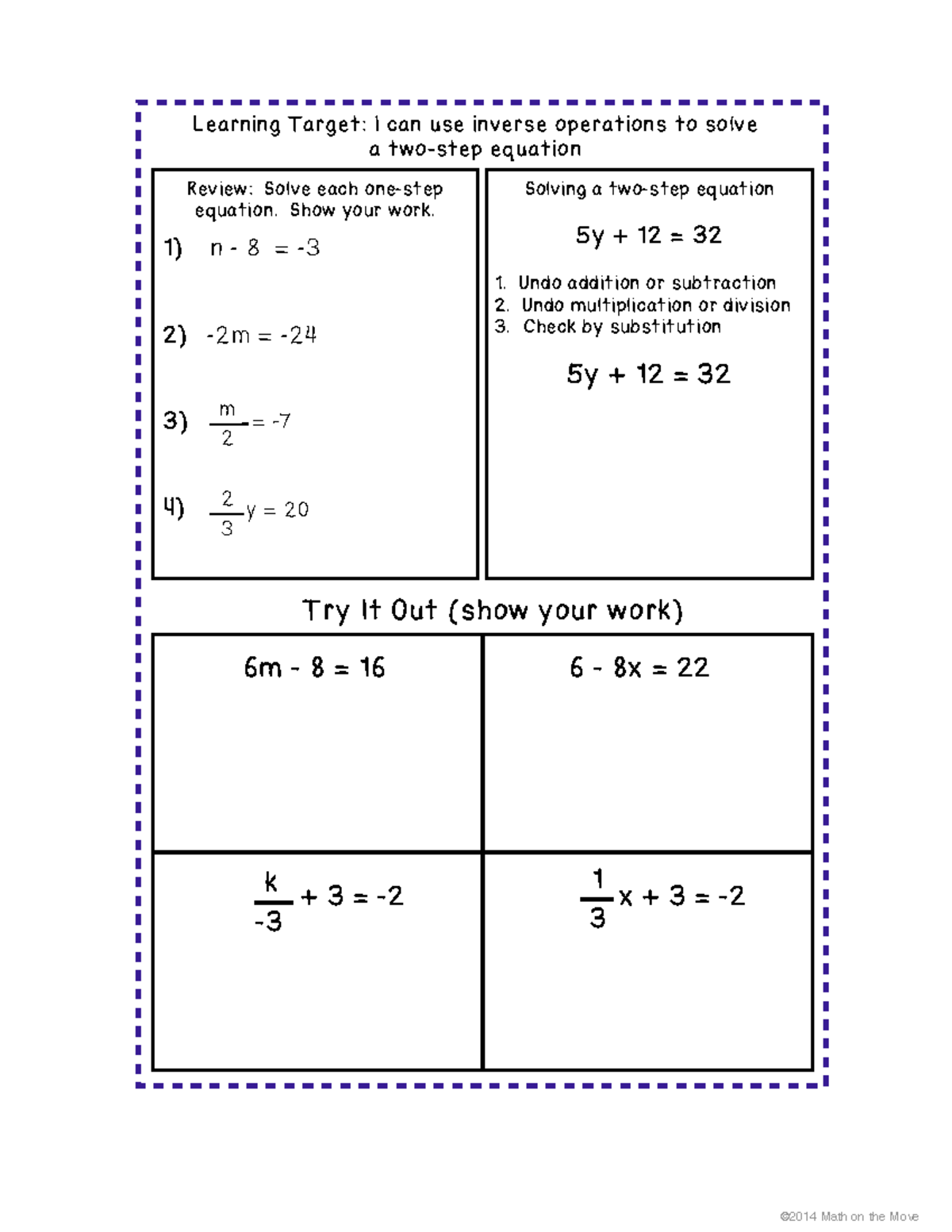 1 2 Solving Equations 1 Learning Target I Can Use Inverse Operations