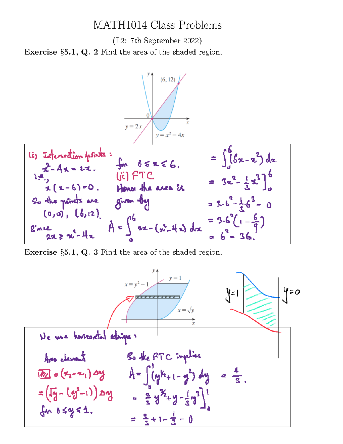 1014 Lect 02 2022 23 - MATH1014 Class Problems (L2: 7th September 2022 ...
