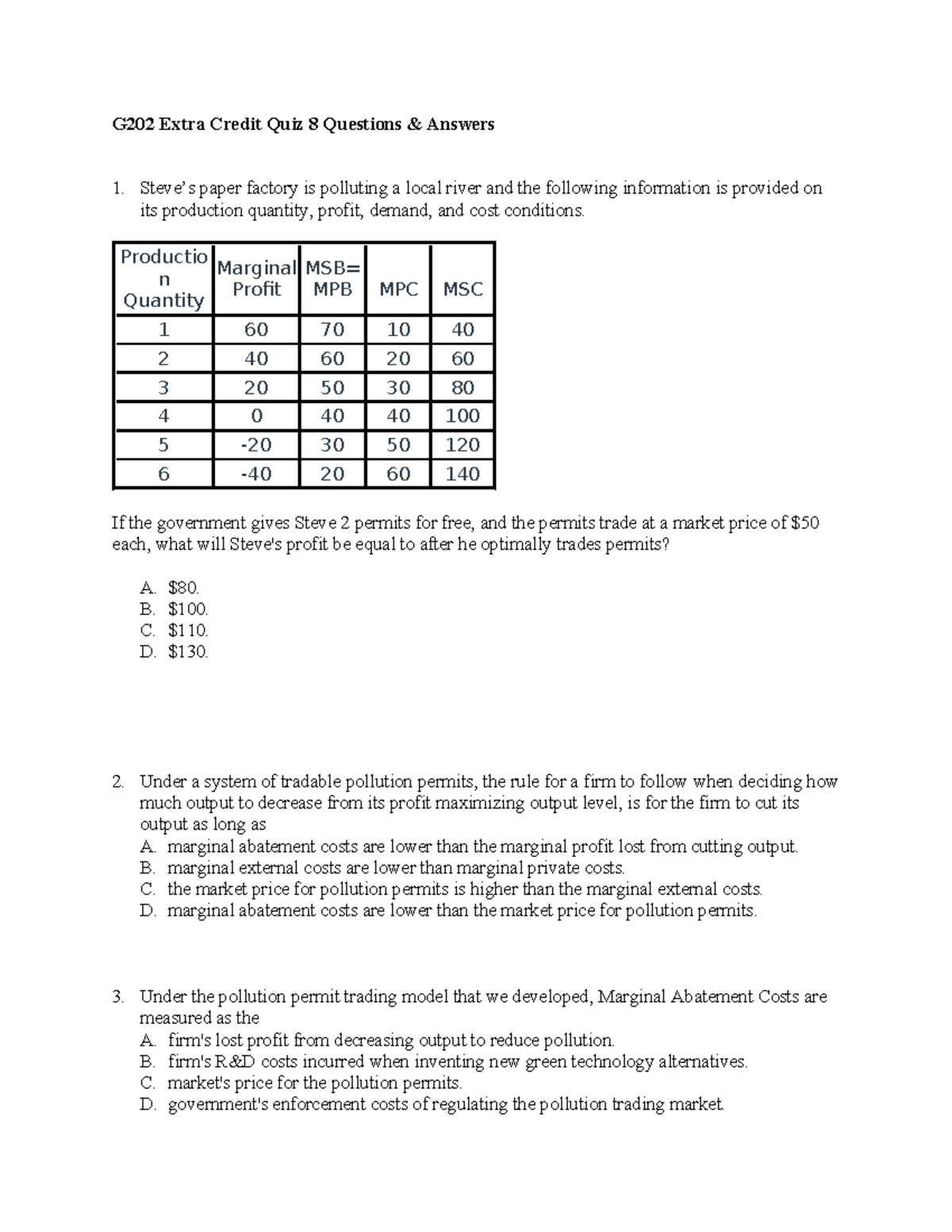 Extra Credit Quiz 8 & Top Hat Answerkey - G202 Extra Credit Quiz 8 ...