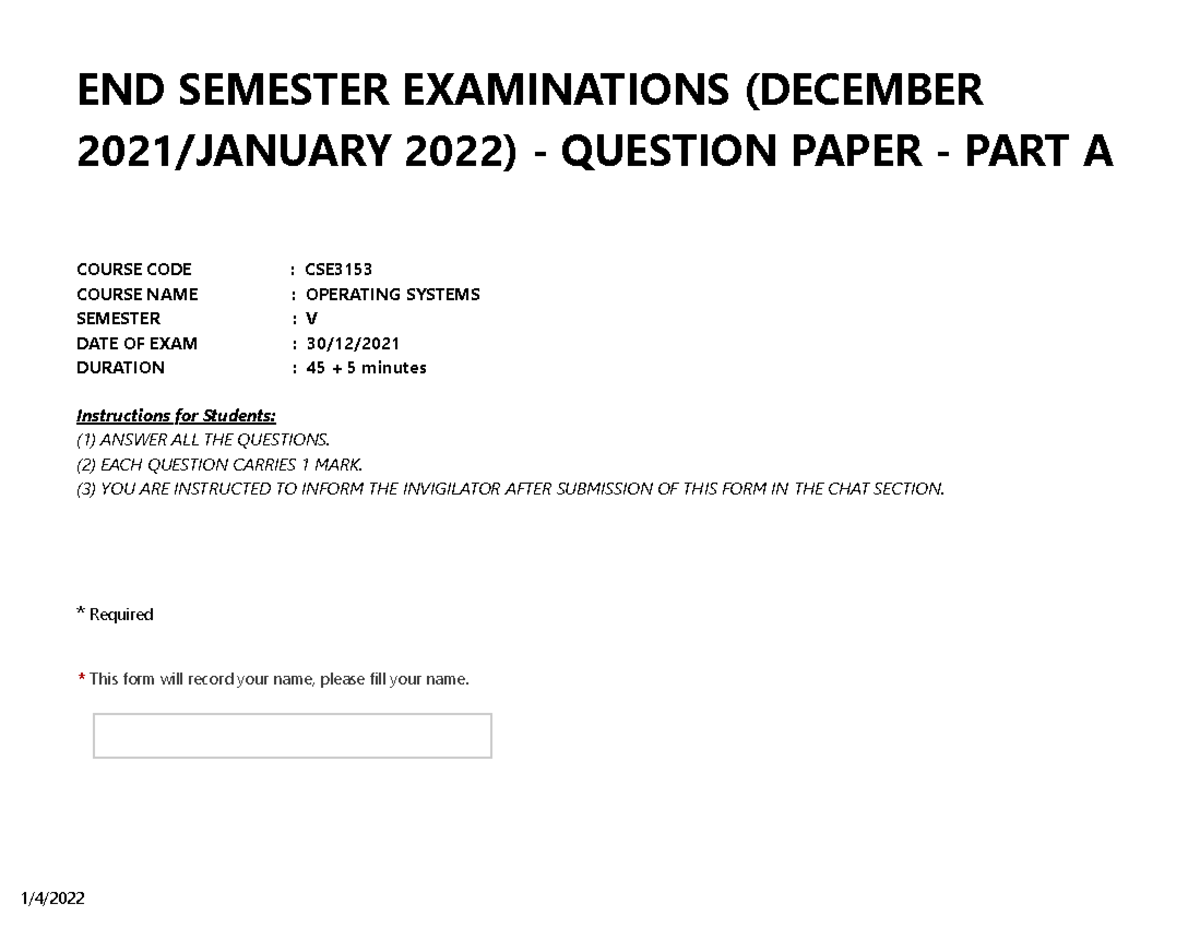 Question Paper Past - END SEMESTER EXAMINATIONS (DECEMBER 2021/JANUARY ...