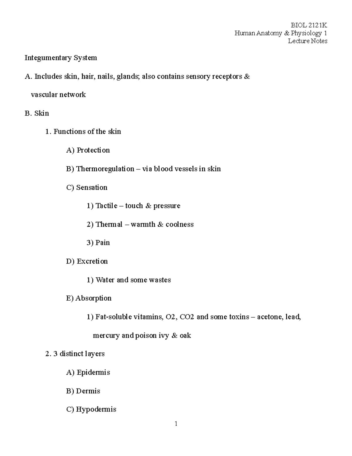 2021-BIOL2121K-Lecture-Notes-Integumentary System-Notes-4B - Lecture ...