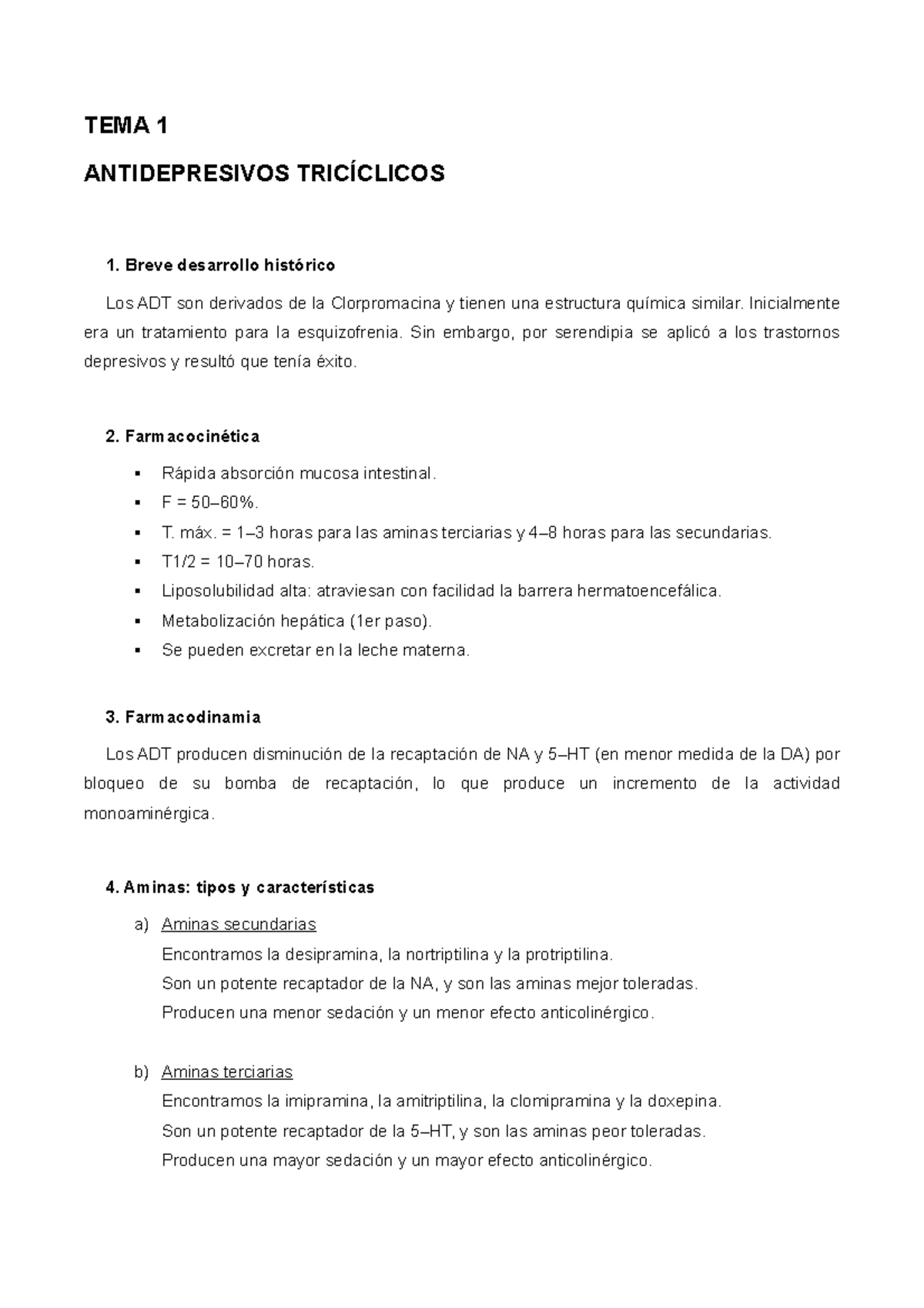 1. ADT - Resumen de los ADT - TEMA 1 ANTIDEPRESIVOS TRICÍCLICOS Breve ...