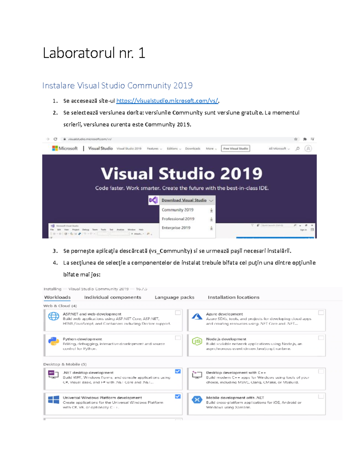 Lab1 - Laborator Visual Basic - Laboratorul nr. 1 Instalare Visual Studio Community 2019 Se ...