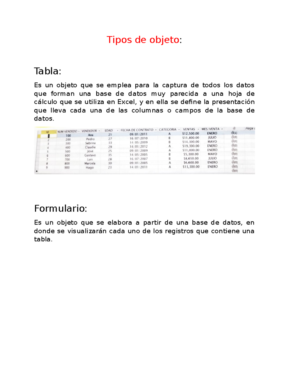 Tipos de objeto julia - .- Tipos de objeto: Tabla: Es un objeto que se emplea para la captura de ...