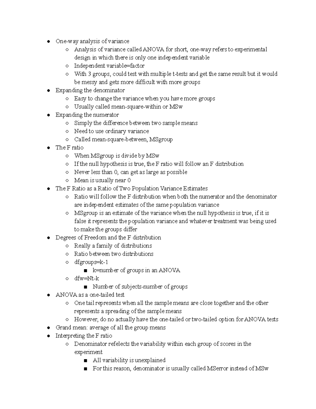 Chapter 12 - Textbook notes - One-way analysis of variance Analysis of ...