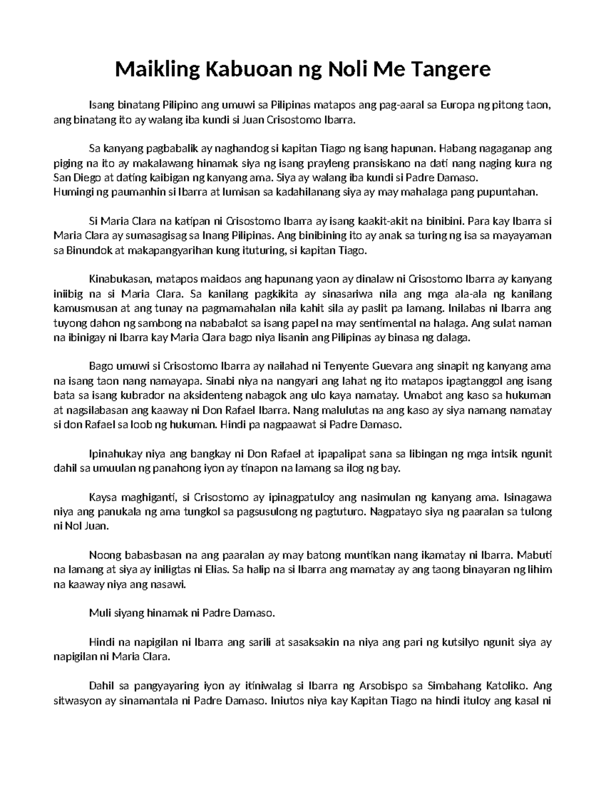 Maikling Kabuoan ng Noli Me Tangere, Mga Tauhan ng Noli Me Tangere ...