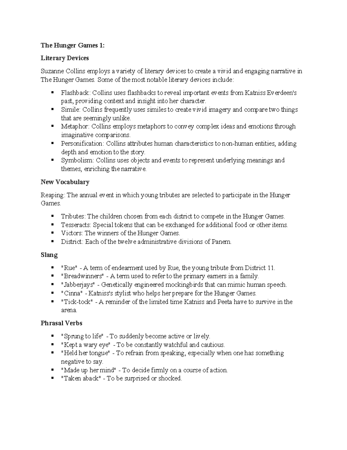 STEP 2 English Literature - The Hunger Games 1: Literary Devices ...