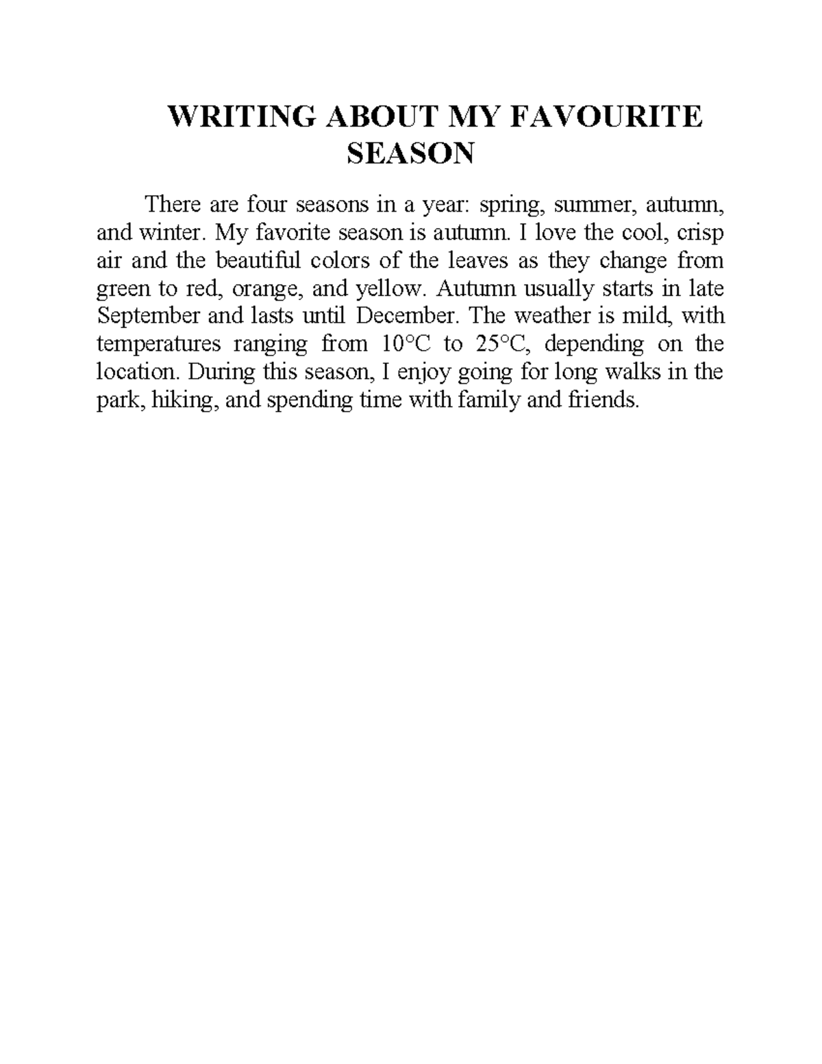 Writing About MY Favourite Season - WRITING ABOUT MY FAVOURITE SEASON ...