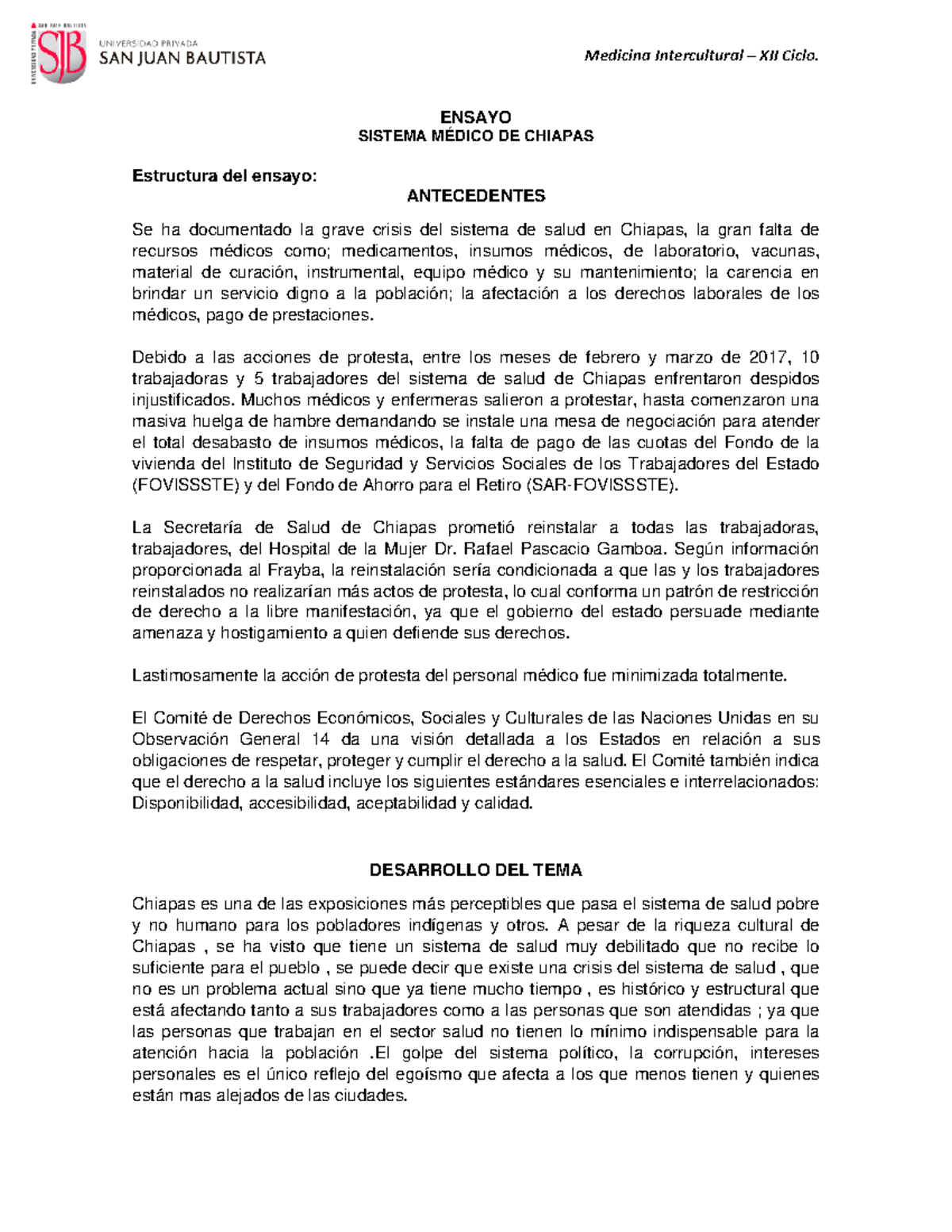 Chiapas. final - Warning: TT: undefined function: 32 Medicina Intercultural – XII Ciclo. ENSAYO ...