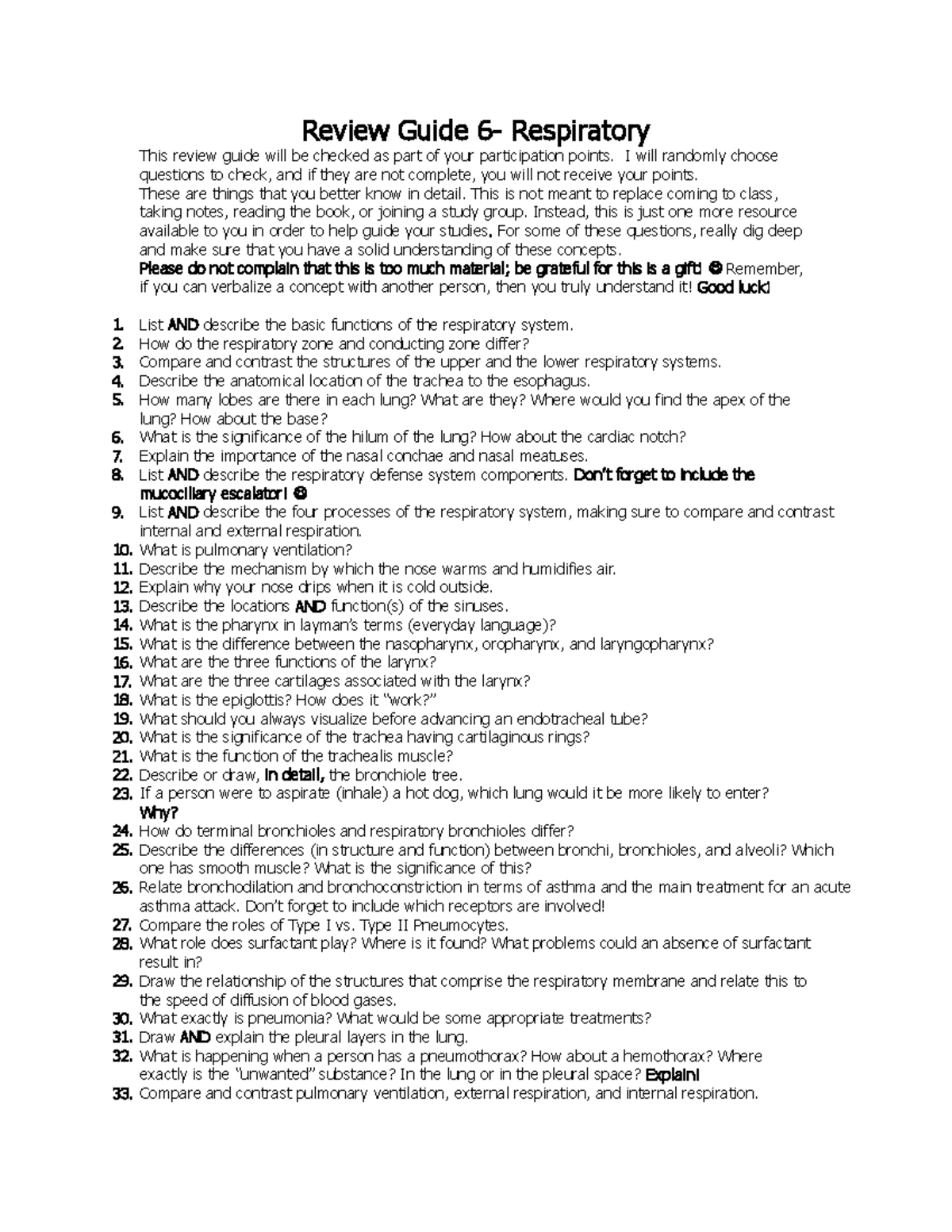 Review Guide 6- Respiratory System - Review Guide 6- Respiratory This ...