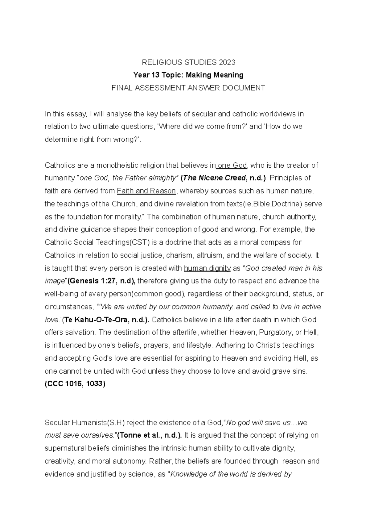 NCEA Level 3 Religious Studies Making Meaning Essay (AS90852 ...