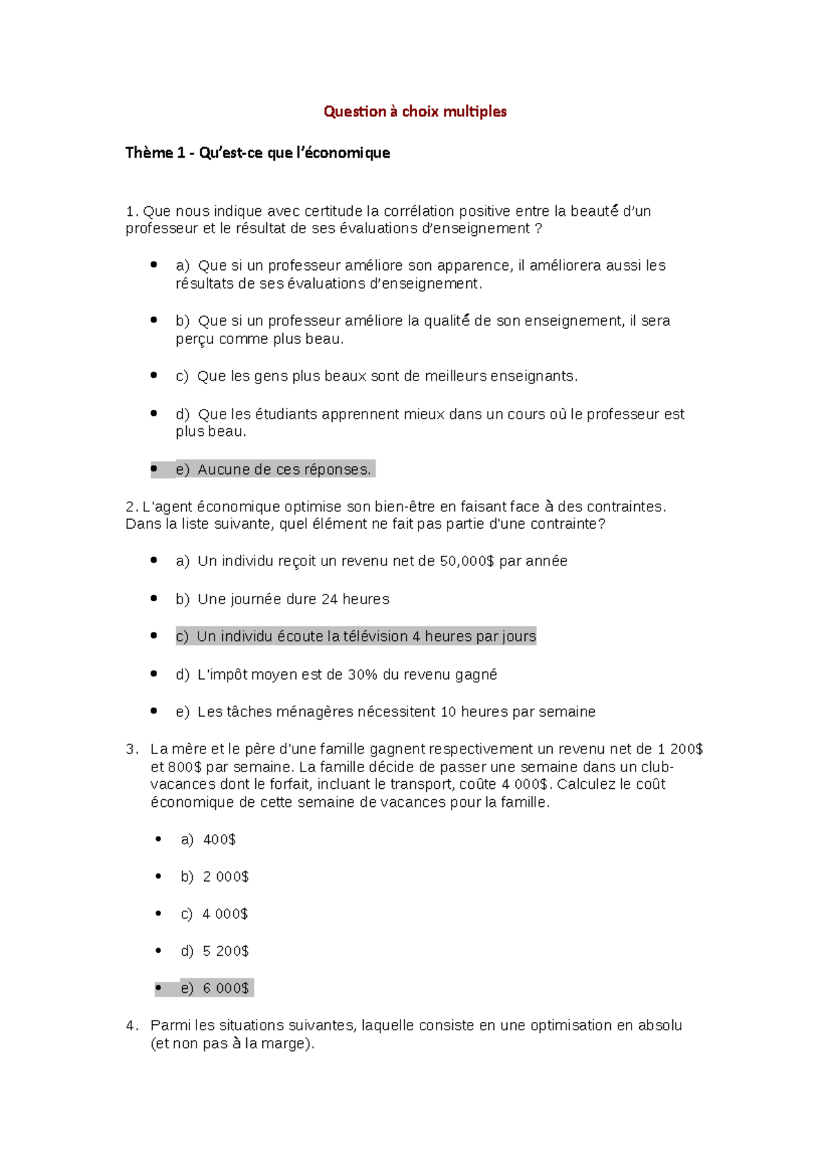 Question à choix multiples solutions - Question à choix multiples Thème ...