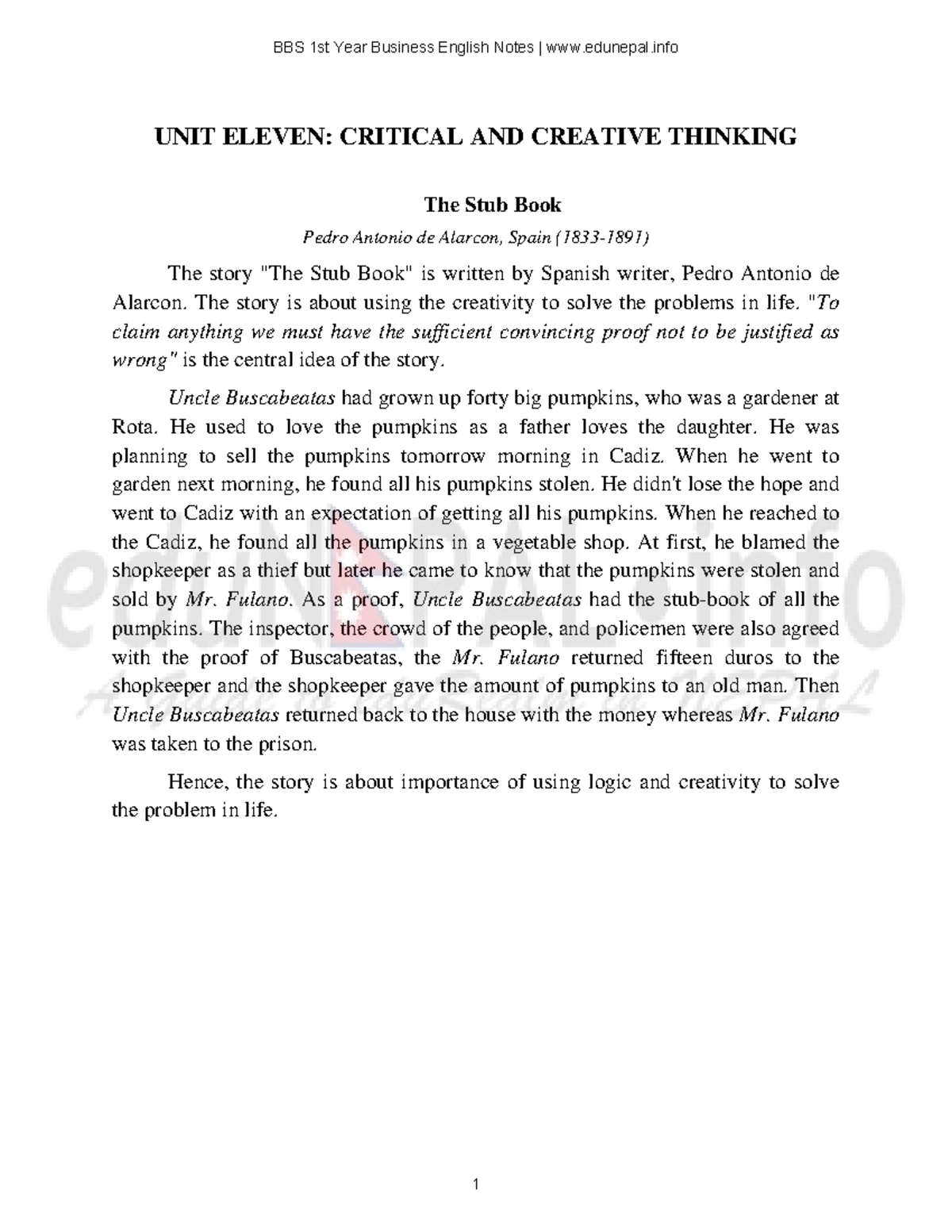 BBS 1st year English Note - UNIT ELEVEN: CRITICAL AND CREATIVE THINKING ...