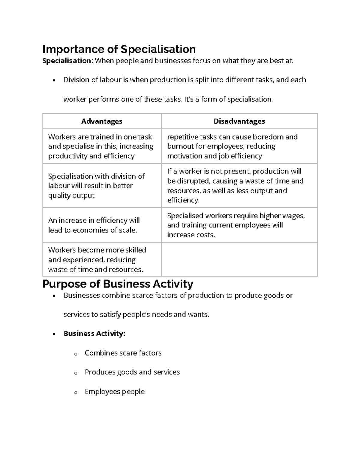 Importance of Specialisation - Importance of Specialisation ...