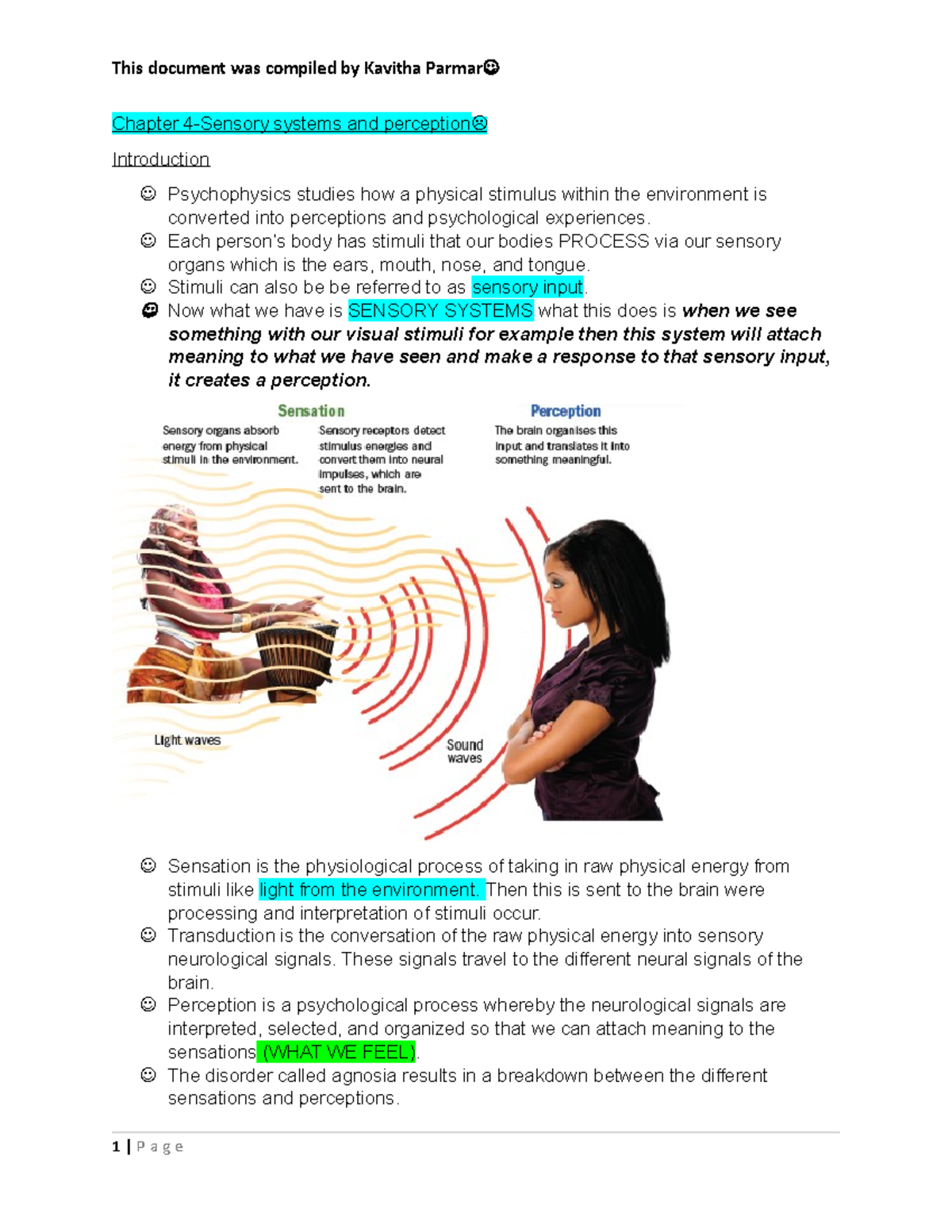 SLK Chapter 4 notes - Chapter 4-Sensory systems and perception ...
