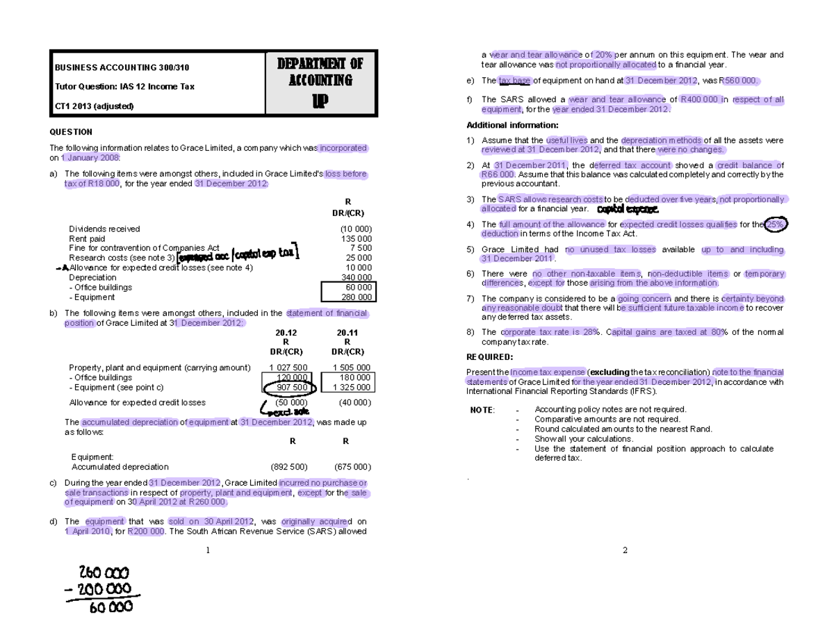 IAS 12 Tutor Question 1 2023 - 1 BUSINESS ACCOUNTING 300/ Tutor ...