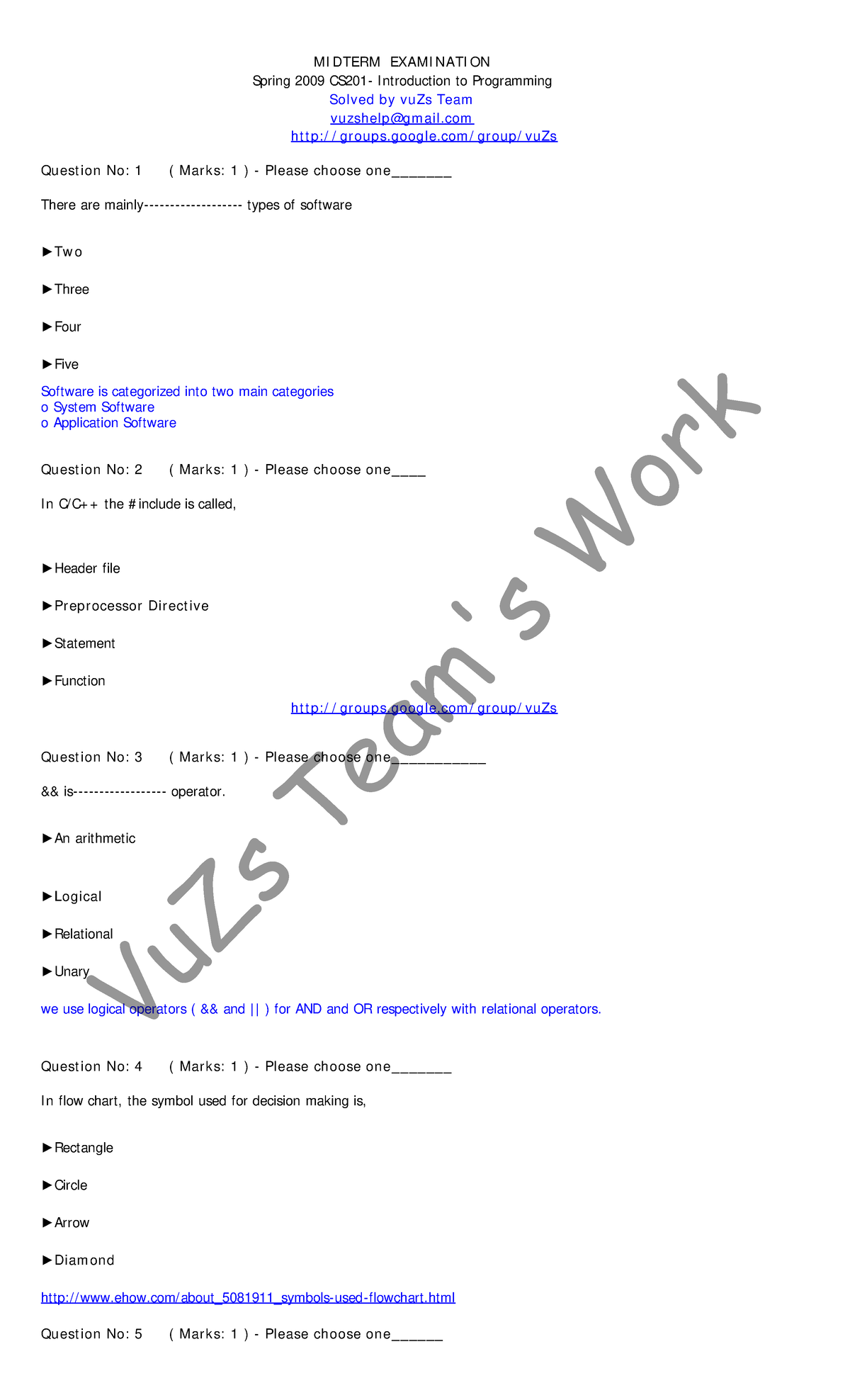 CS201Spring 2009 3 Solvedbyvu Zs Teamwith Reference - MI DTERM EXAMI ...