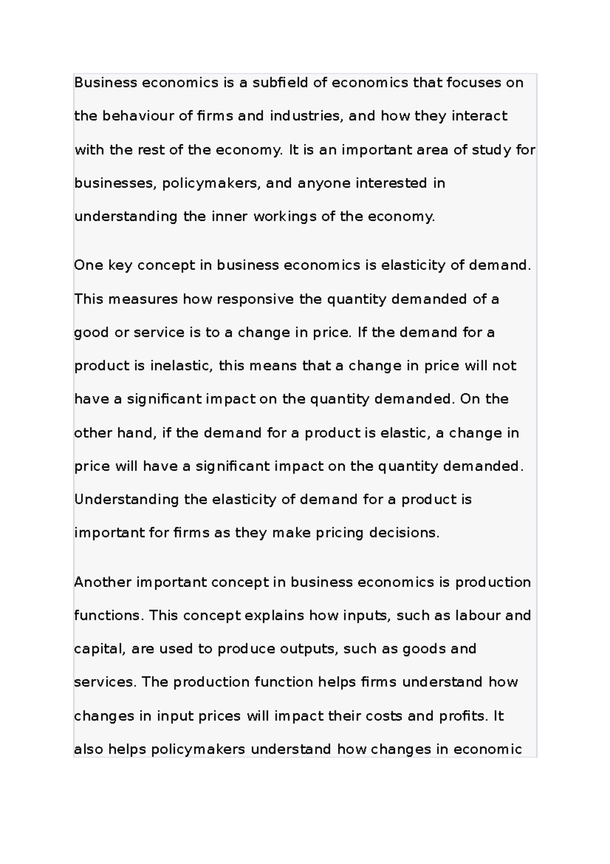 Business economics essay - Business economics is a subfield of ...