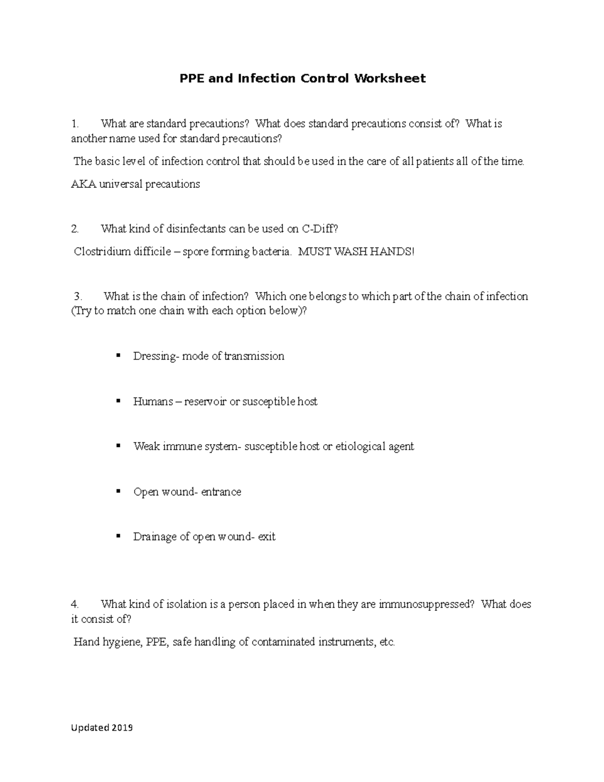 PPE and Infection Control - Homework - PPE and Infection Control ...