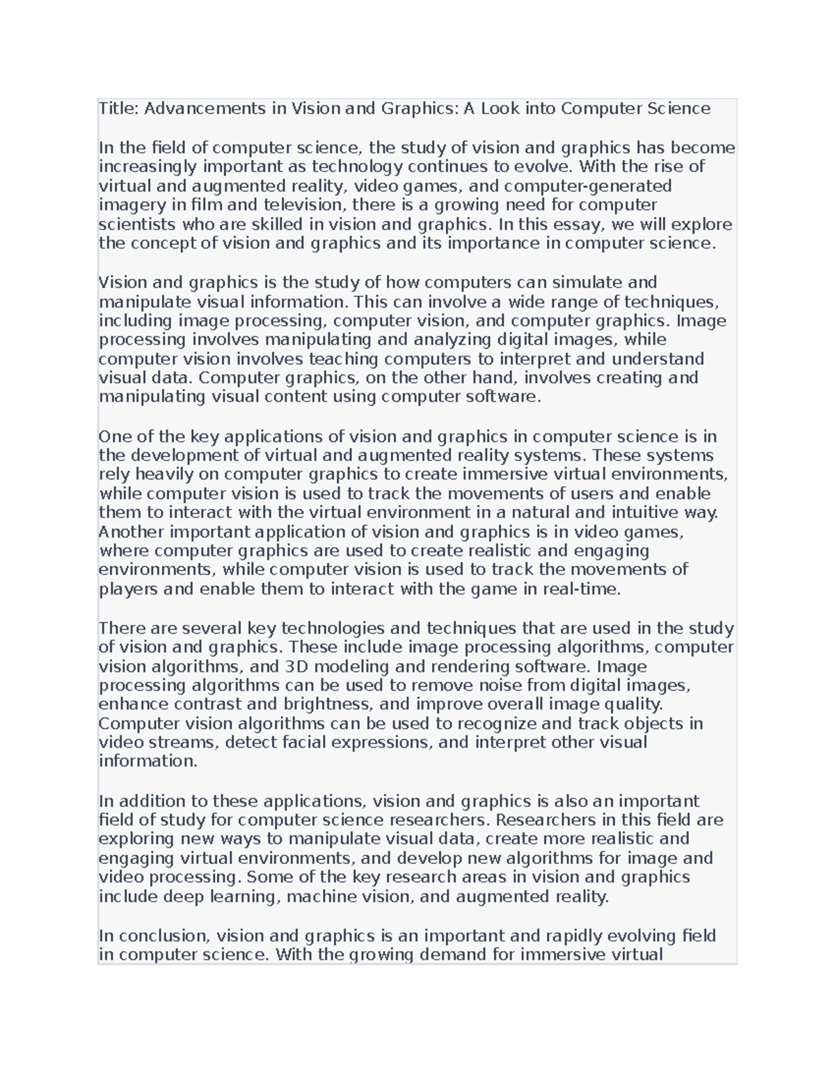 Advancements in Vision and Graphics - A Look into Computer Science ...