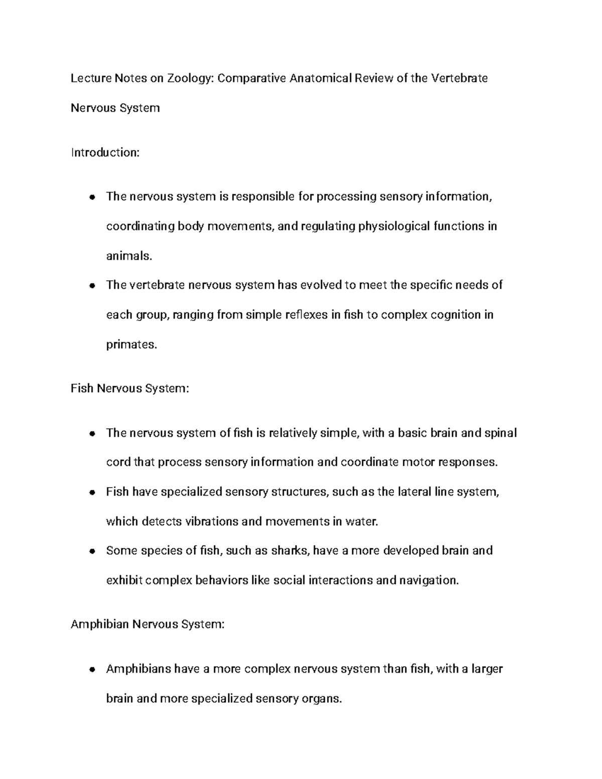 Lecture Notes on Zoology Comparative Anatomical Review of the ...