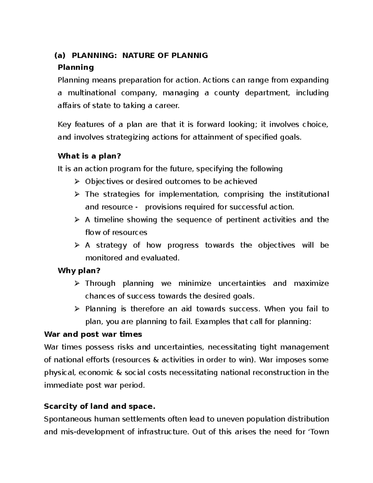 Development Planning Lesson 2 - (a) PLANNING: NATURE OF PLANNIG ...