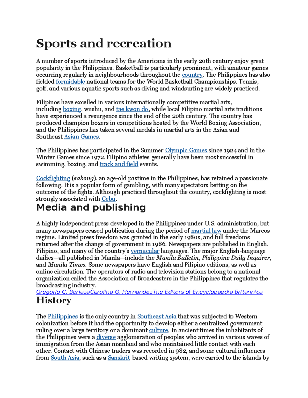 History of the Philippines-WE ARE FILIPINO - Sports and recreation A ...