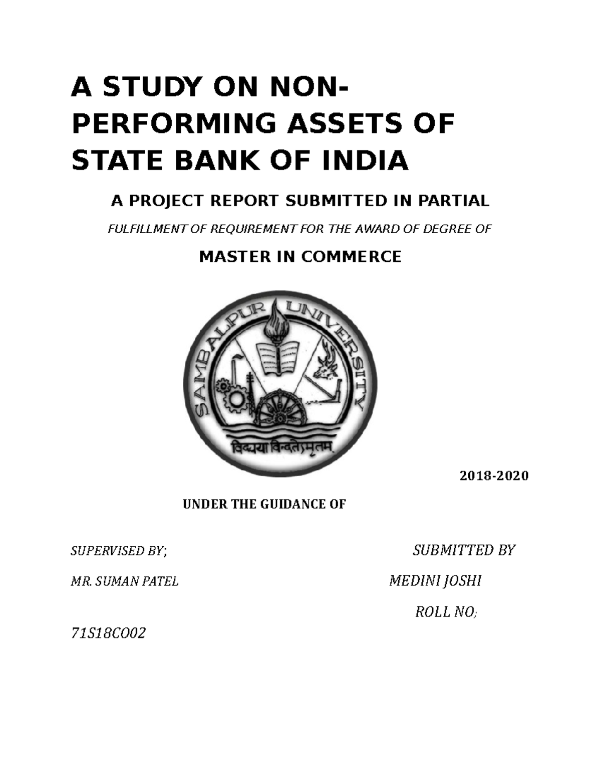 A Study ON NPA OF SBI - A STUDY ON NON- PERFORMING ASSETS OF STATE BANK ...