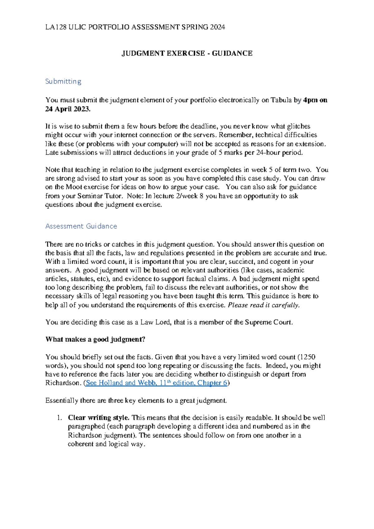 judgement guidance - JUDGMENT EXERCISE - GUIDANCE Submitting You must ...