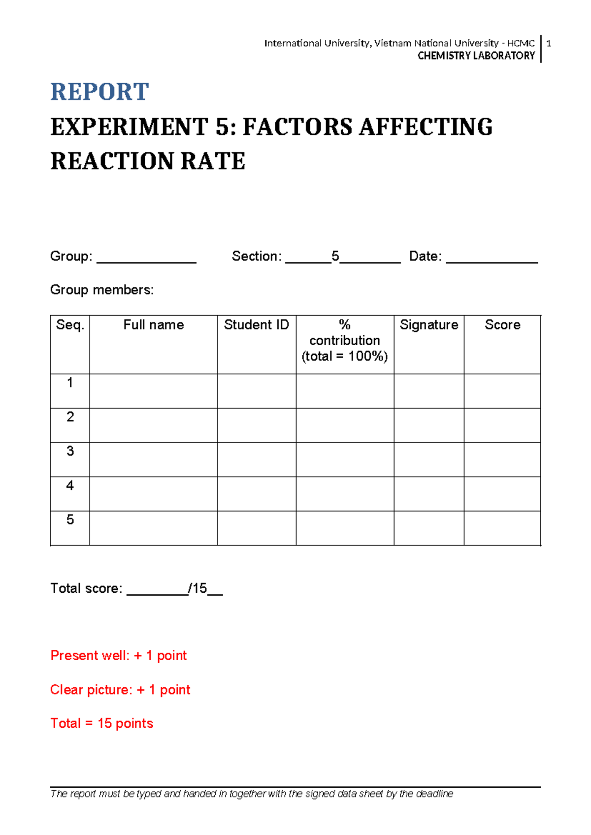 Report 5 - nooooooooo - CHEMISTRY LABORATORY REPORT EXPERIMENT 5 ...
