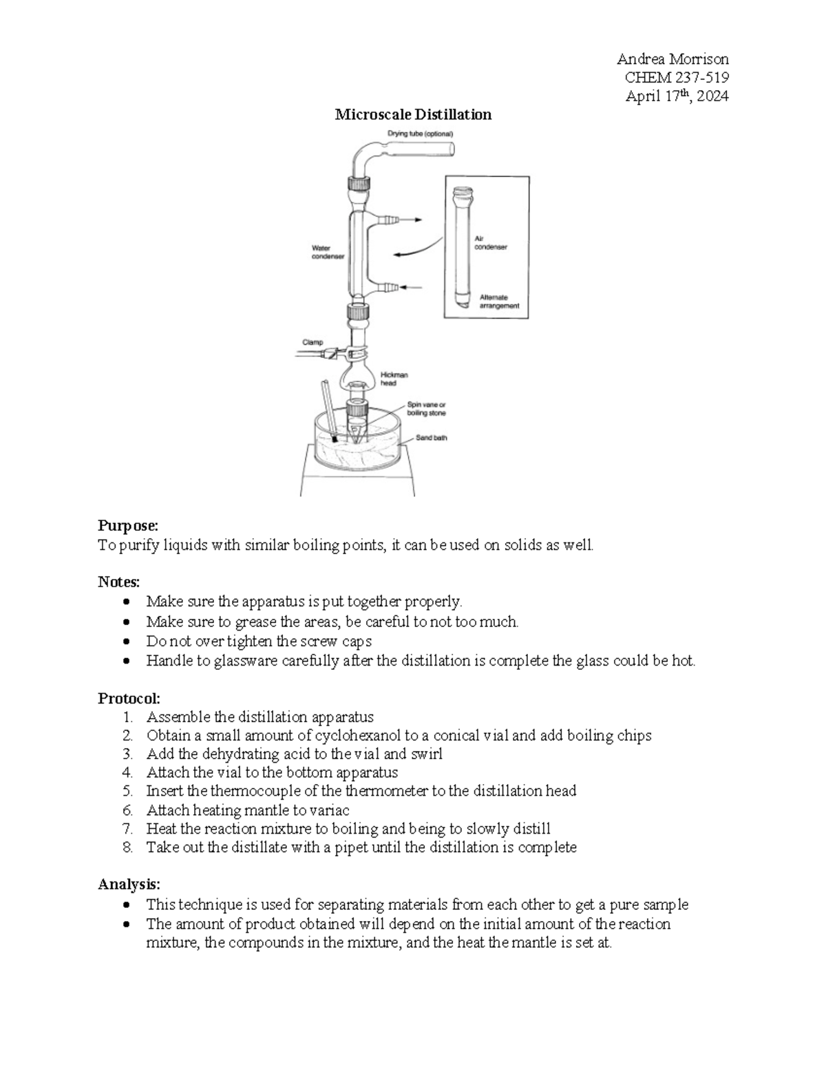 Pdf ELN Microscale Distillation - Andrea Morrison CHEM 237- 519 April 1 ...