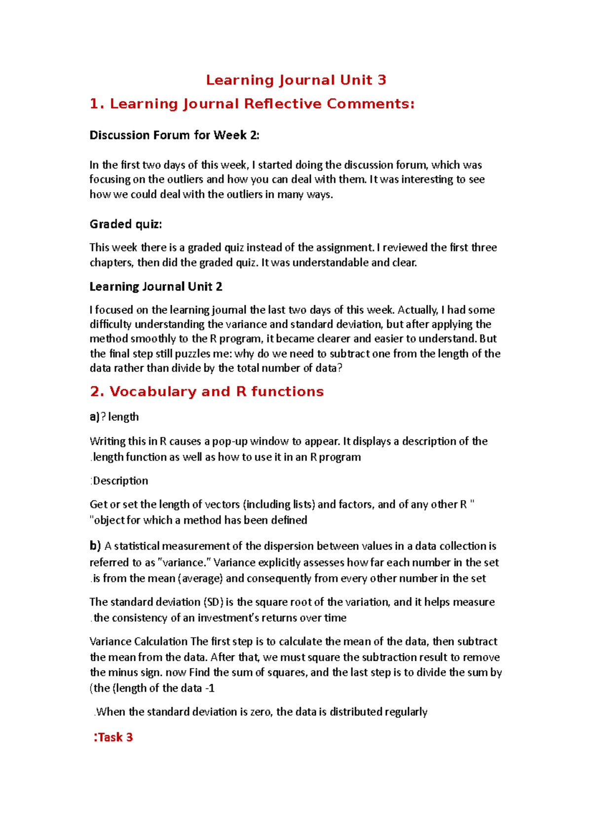 Learning Journal Unit 3 - Learning Journal Reflective Comments: Discussion Forum for Week 2: In ...