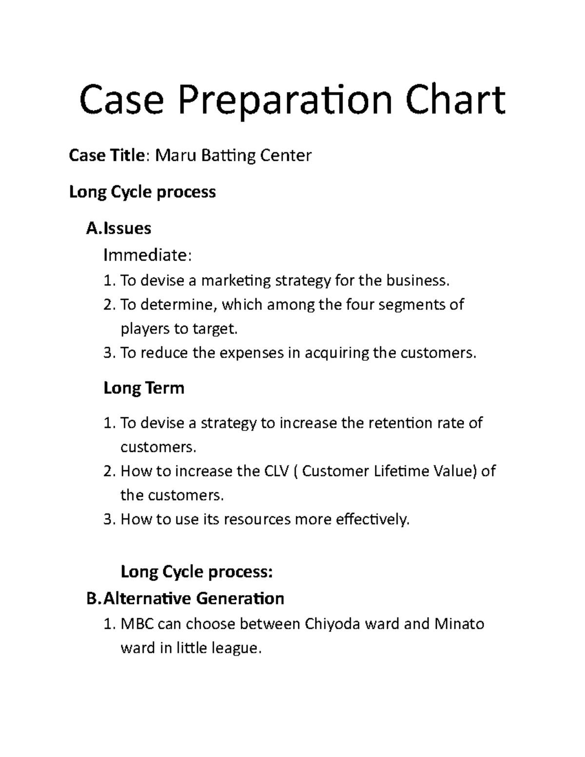 Maru Batting Center (Group B) - Case Preparation Chart Case Title ...