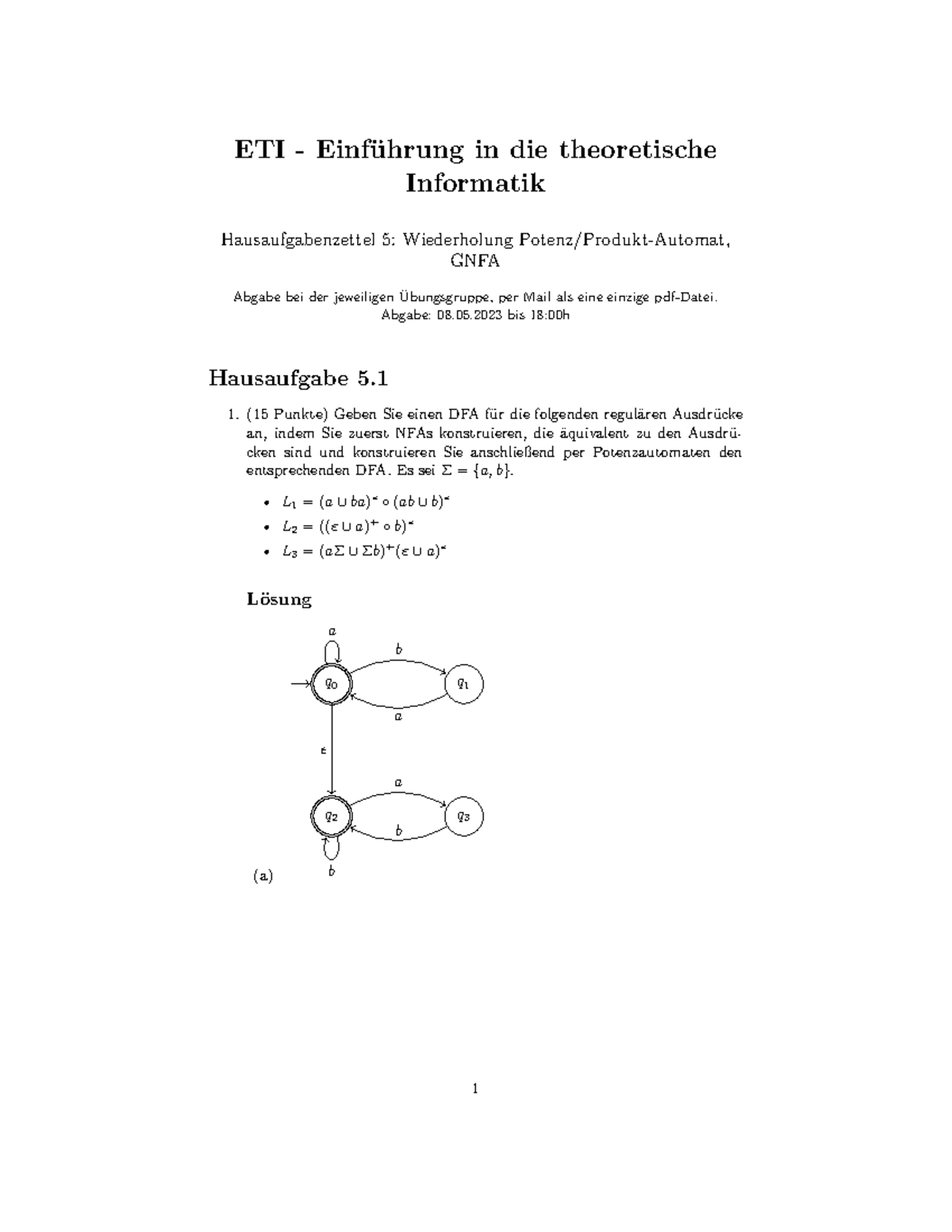 Zettel 05 hausaufgaben loesung - ETI - Einführung in die theoretische ...