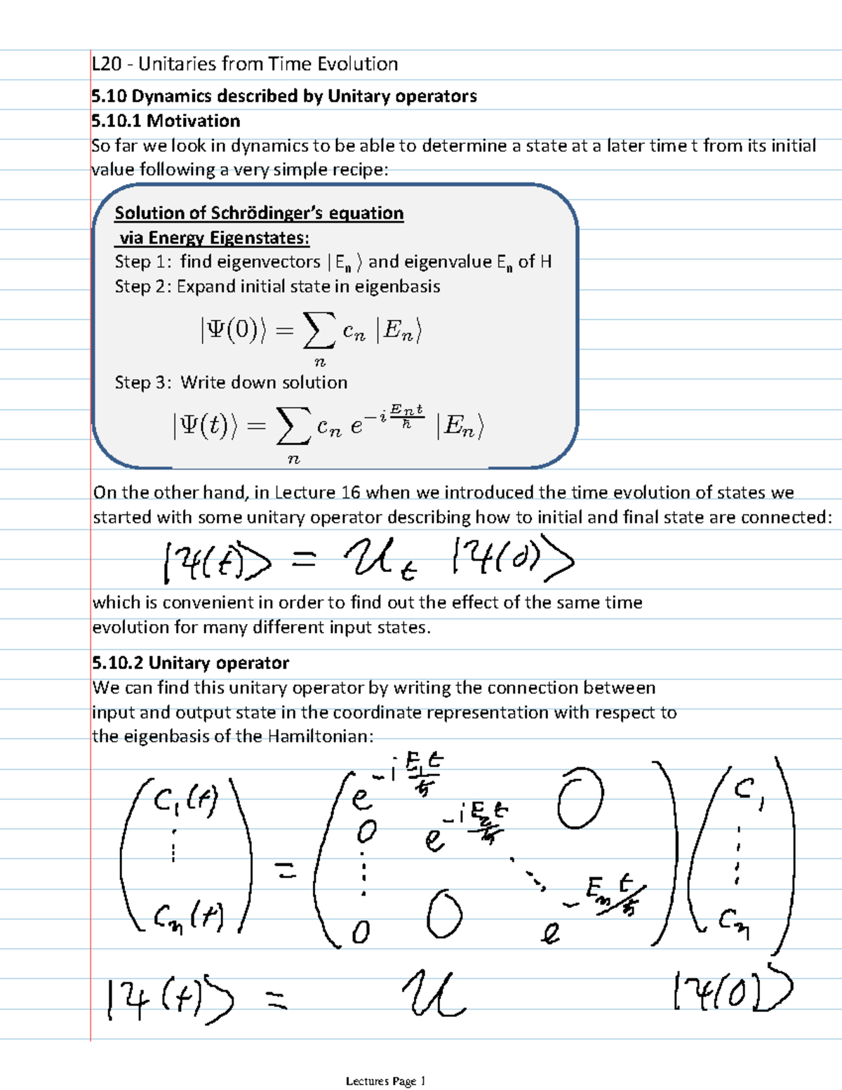 Lecture 20 - Dynamics as Unitary Operators - 5 Dynamics described by ...