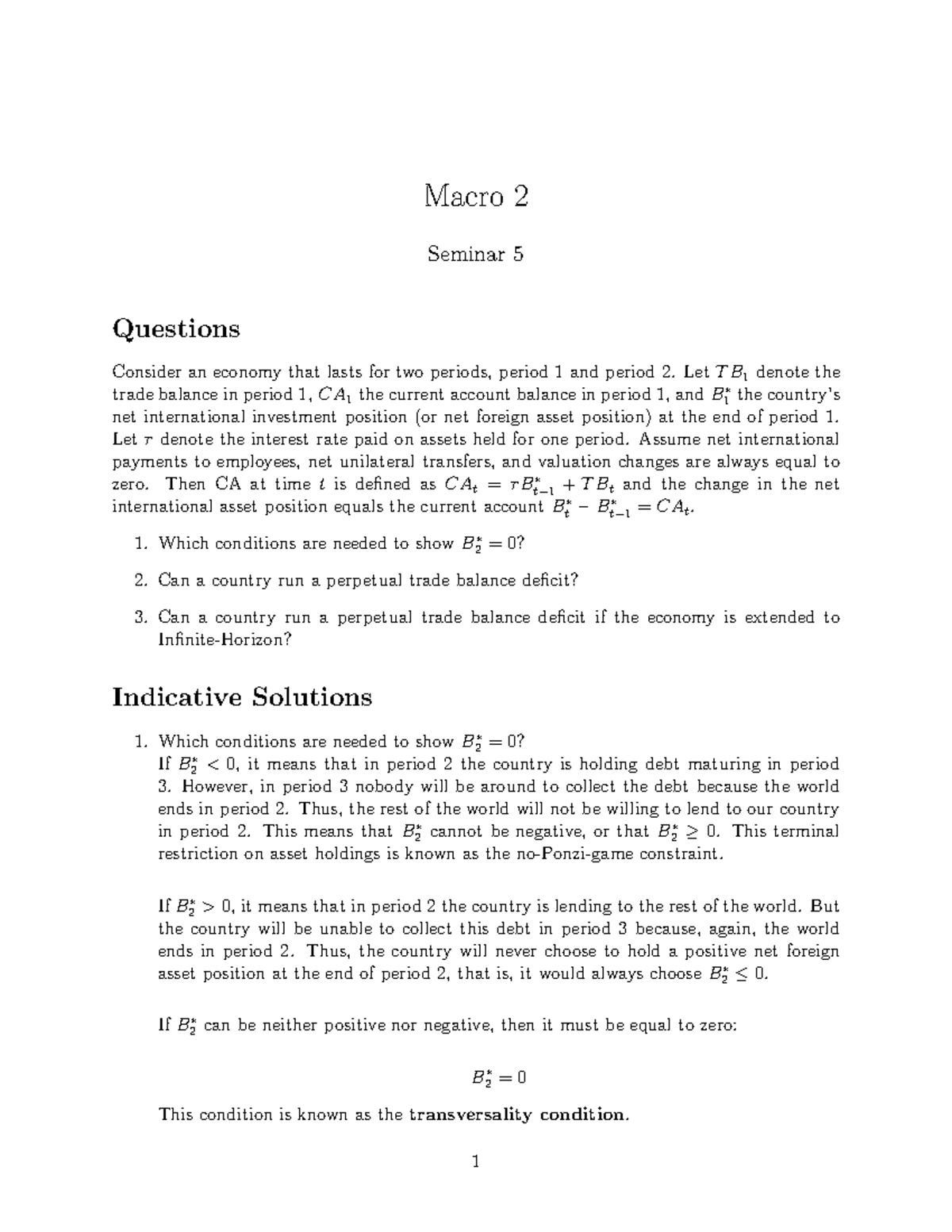 Seminar 5 solutions - Vlad Skovorodov - Macro 2 Seminar 5 Questions Consider an economy that ...