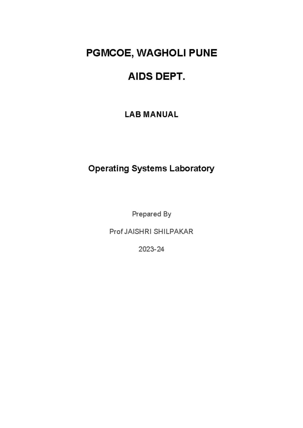 AIDS-OS LAB Manual - PGMCOE, WAGHOLI PUNE AIDS DEPT. LAB MANUAL ...