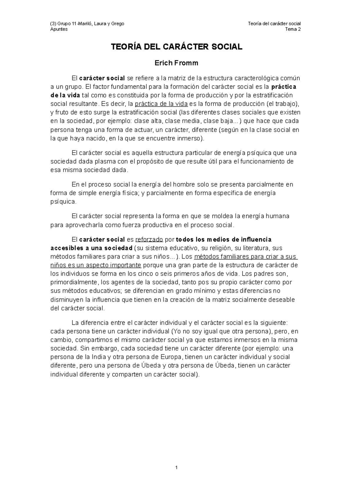Mi resumen-Teoría del carácter social-Erich Fromm - (3) Grupo 11-Mariló ...