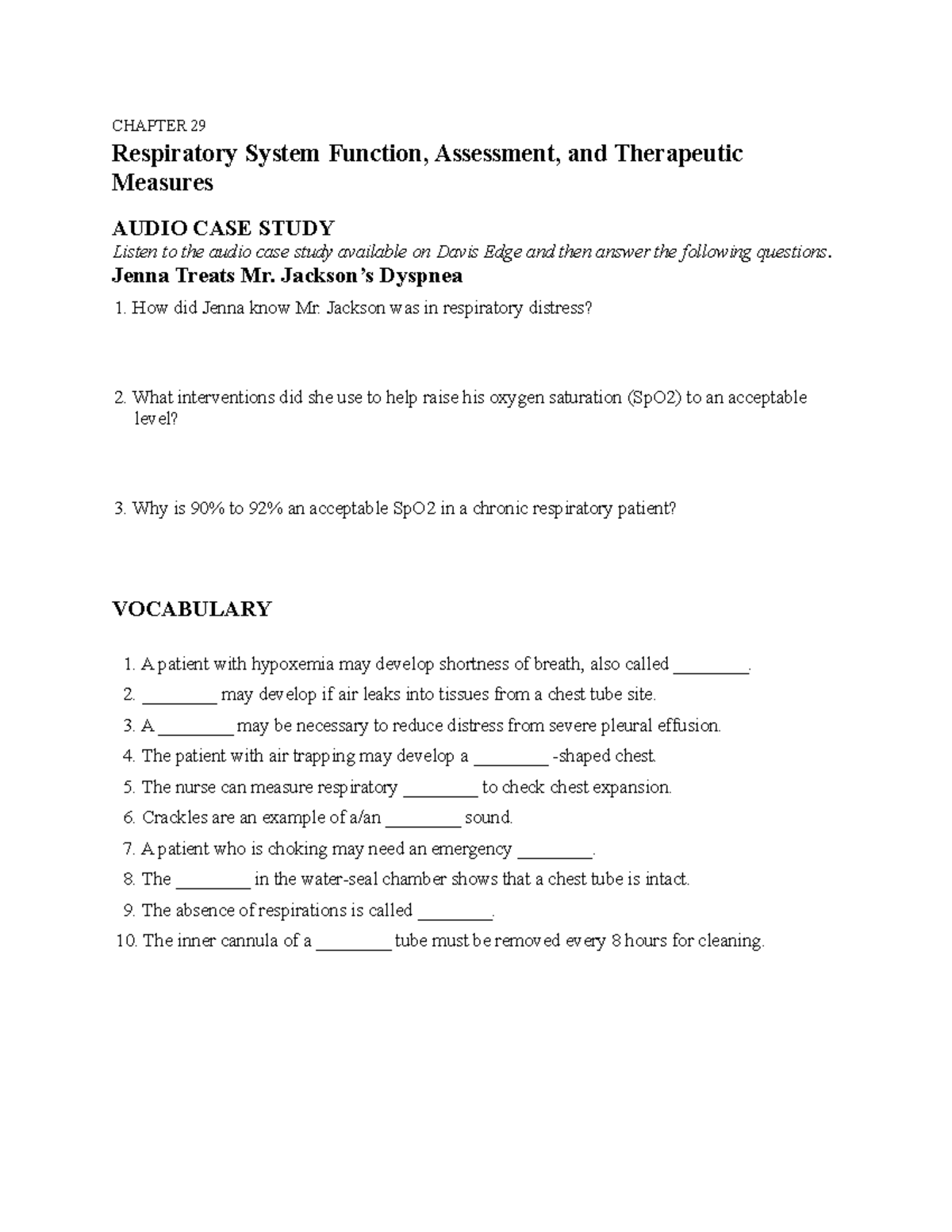 Respiratory Chapters Worksheets - CHAPTER 29 Respiratory System ...
