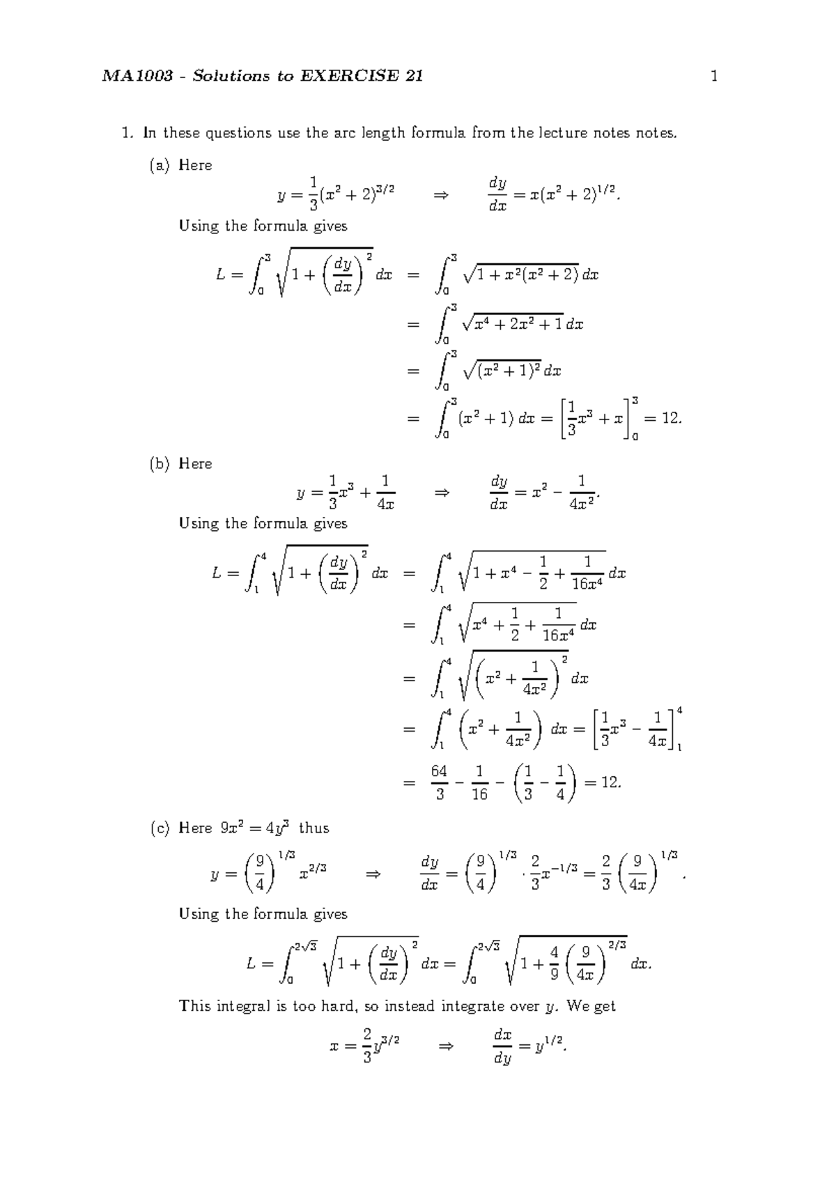 Exercise 21 Solutions - MA1003 - Solutions to EXERCISE 21 1 In these ...