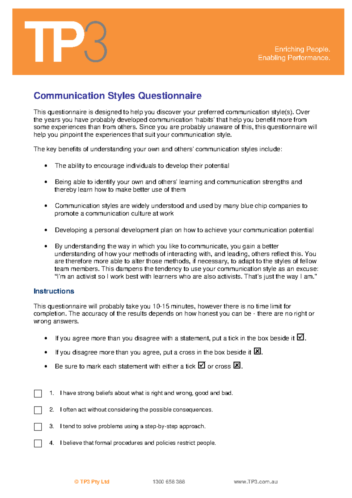 Communication Styles Questionnaire - Over the years you have probably ...