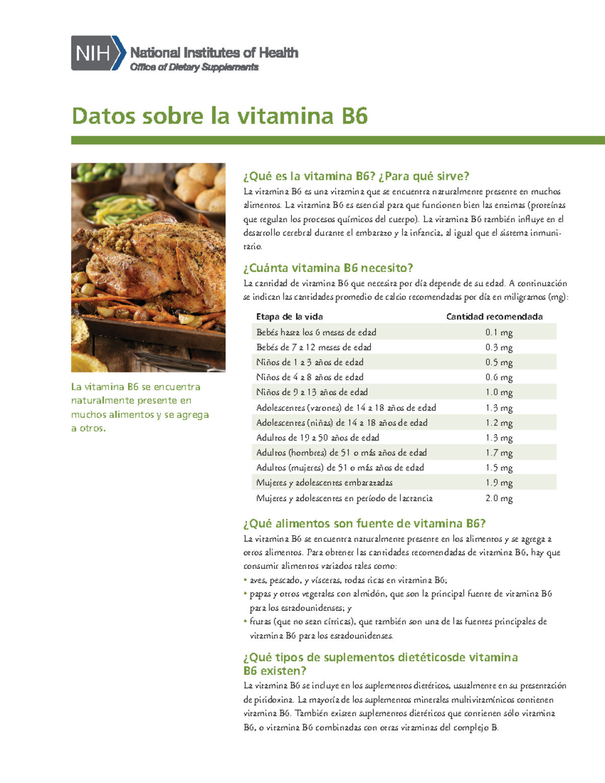 Vitamin B 6-Datos En Espanol - Datos sobre la vitamina B ¿Qué es la vitamina B6? ¿Para qué sirve ...