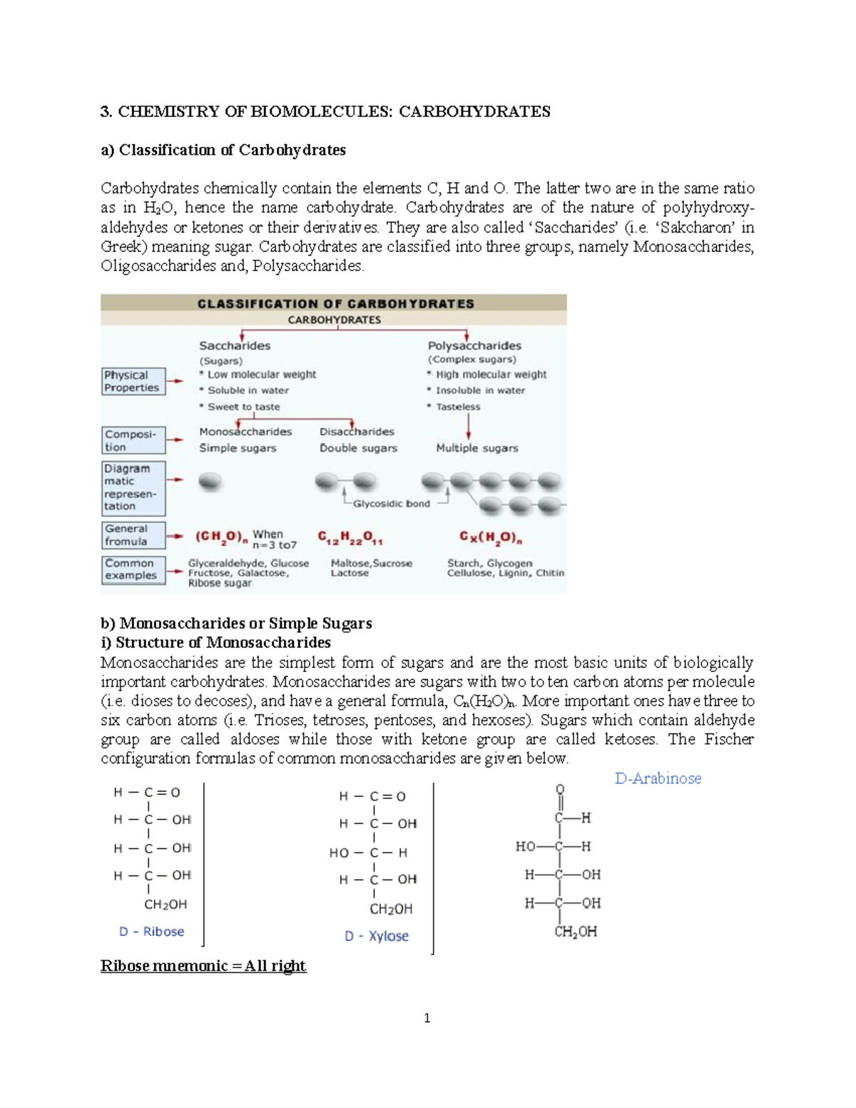 Lecture 3 - 3. CHEMISTRY OF BIOMOLECULES: CARBOHYDRATES a ...