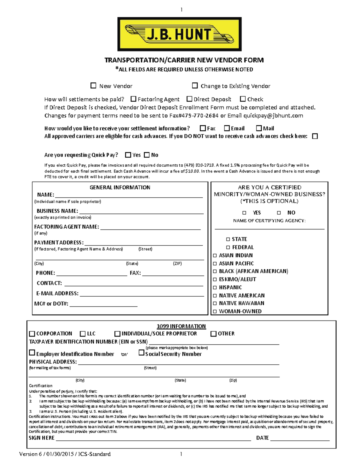 Vendor Form - 1 Version 6 / 01/30/2015 / ICS-Standard 1 TRANSPORTATION ...