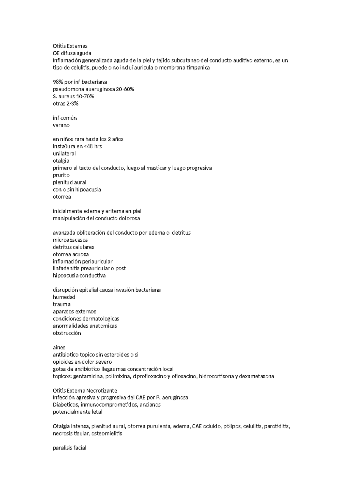 Otitis Externas - apuntes - Otitis Externas OE difusa aguda Inflamación ...
