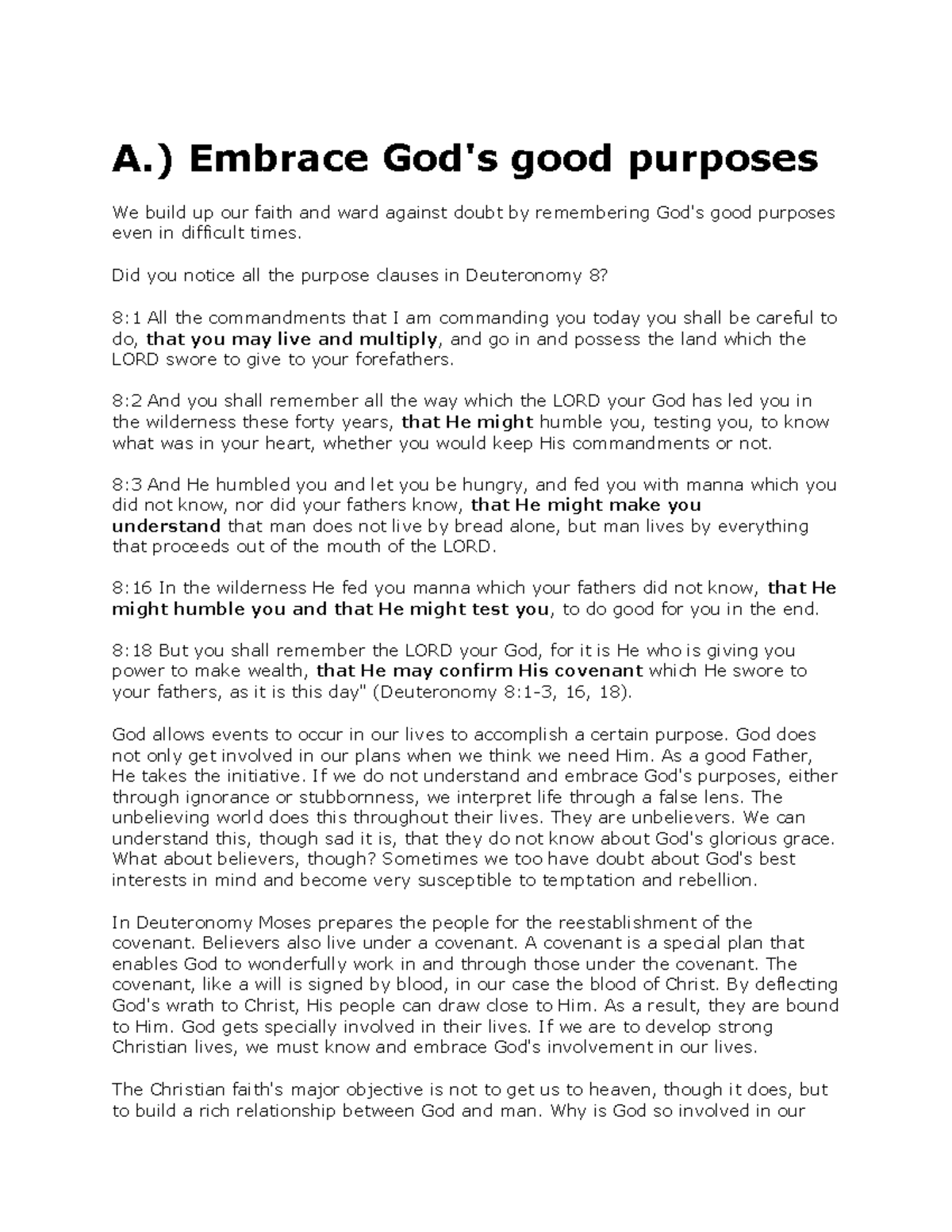 A call to remember - Biblical documents - A.) Embrace God's good ...