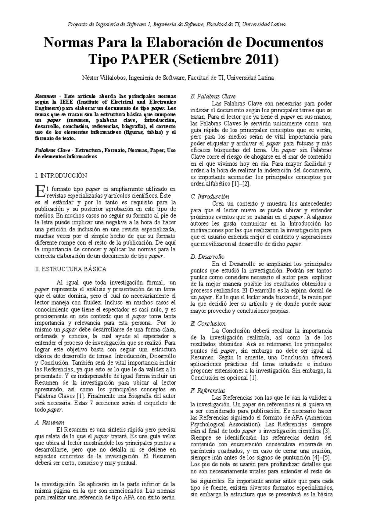 Formato Paper IEEE - Proyecto de Ingeniería de Software 1, Ingeniería ...