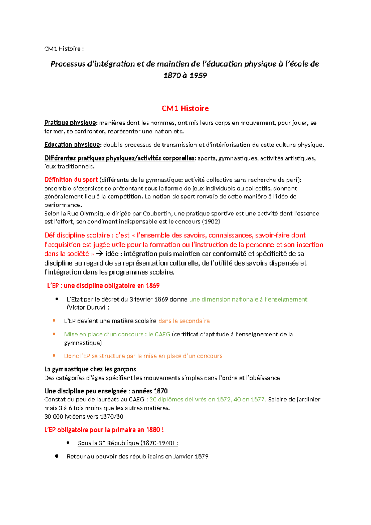 CM1 Histoire - Notes - CM1 Histoire : Processus d’intégration et de ...