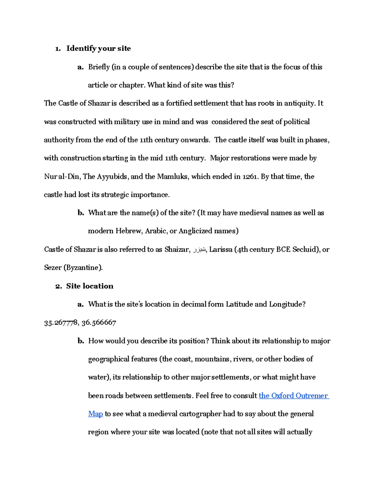 Location Assignment - Prof. Paul - Identify your site a. Briefly (in a ...